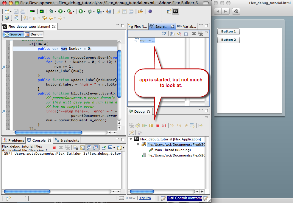 using Adobe Flex debugger