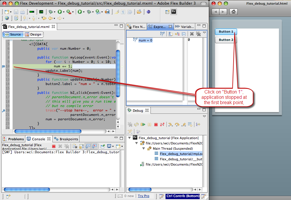using Adobe Flex debugger