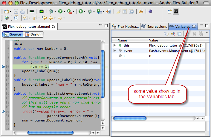 using Adobe Flex debugger